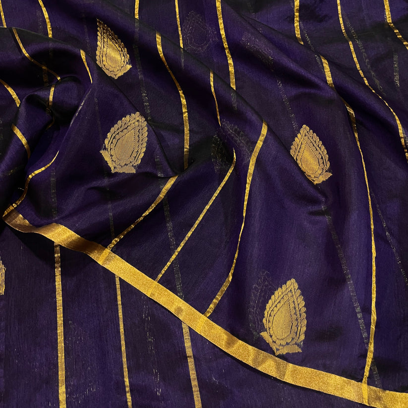 Midnight blue Chanderi silk saree with zari motifs all over – Roots ...
